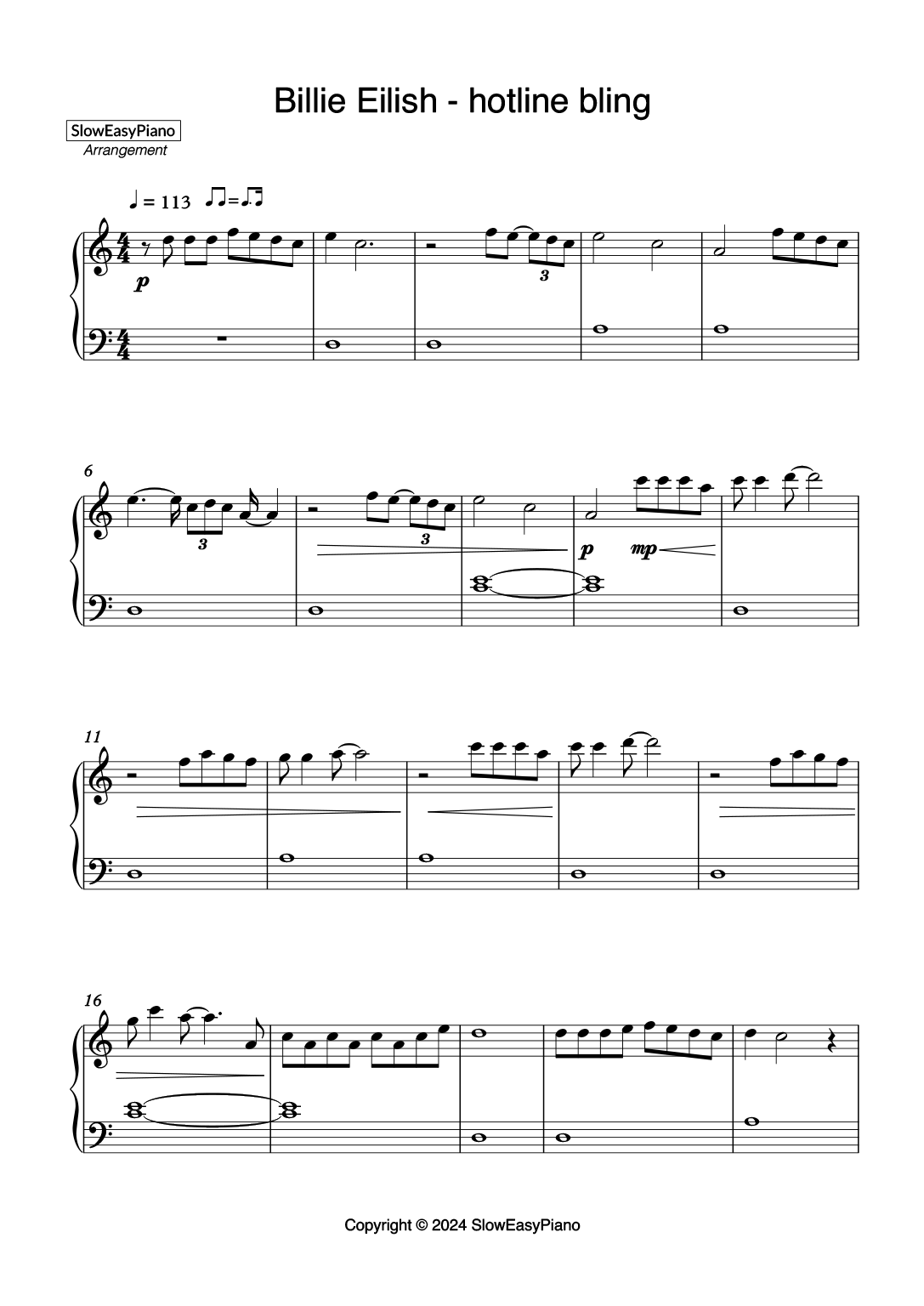 Billie Eilish - hotline bling (EASY) - Claivert's Piano x SlowEasyPiano