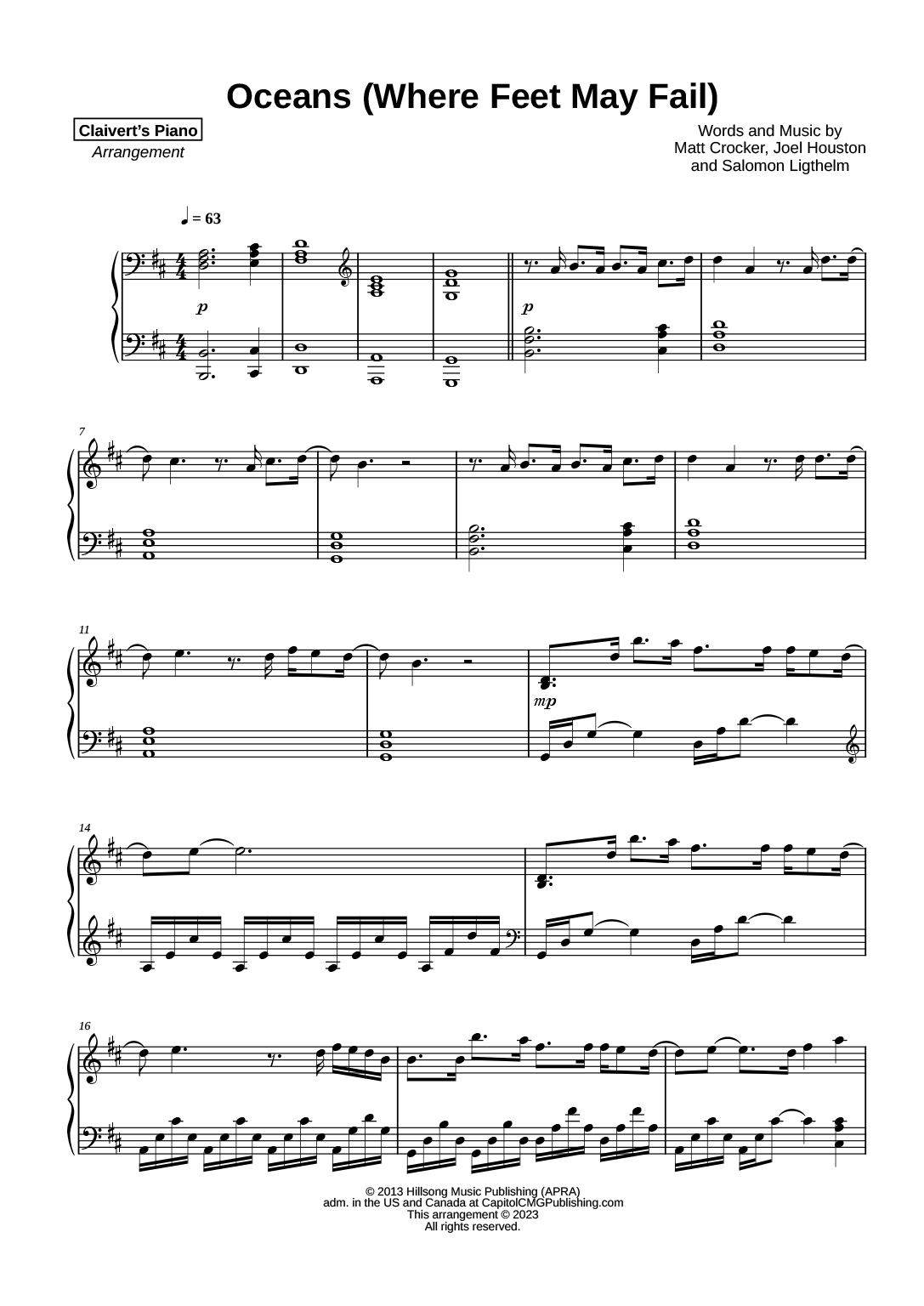 Hillson United - Oceans (Where Feet May Fail) - Claivert's Piano x ...