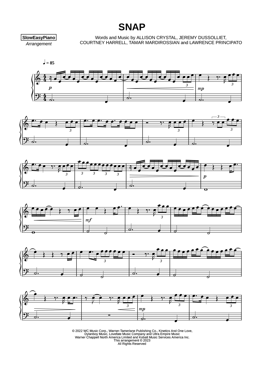 Rosa Linn Snap Easy Claivert S Piano X Sloweasypiano